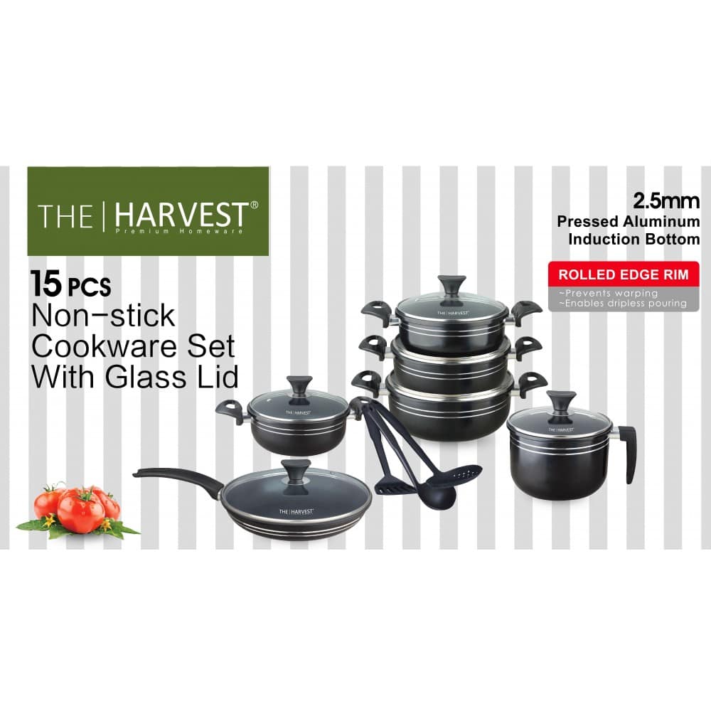 The Harvest Premium Quality 15 Pcs Cookware Set (BLACK / BROWN)