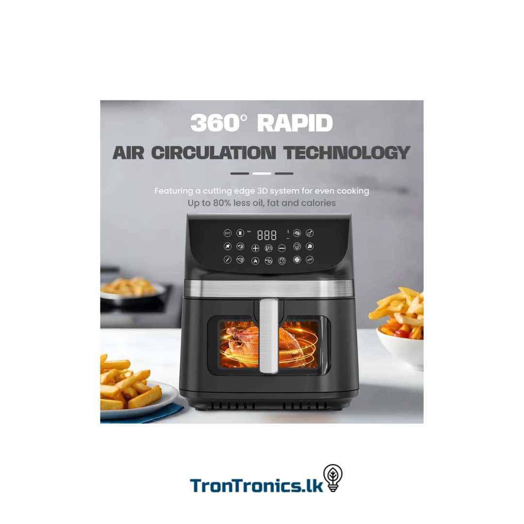 Premium Mitshu Digital 9.0L Air Fryer with 3D Visible Window (Shiny Black)