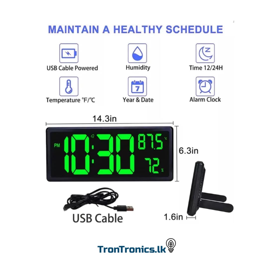 LARGE Digital LED Alarm Clock – Model 3808L (GREEN Display with Backlight)
