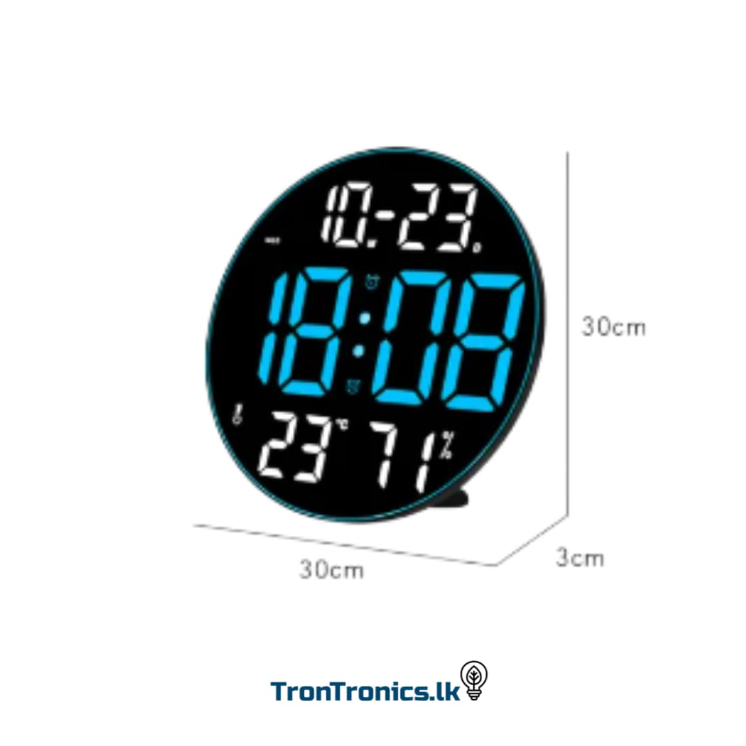 Modern Large Screen LED Round Wall Clock with Temperature, Humidity ...