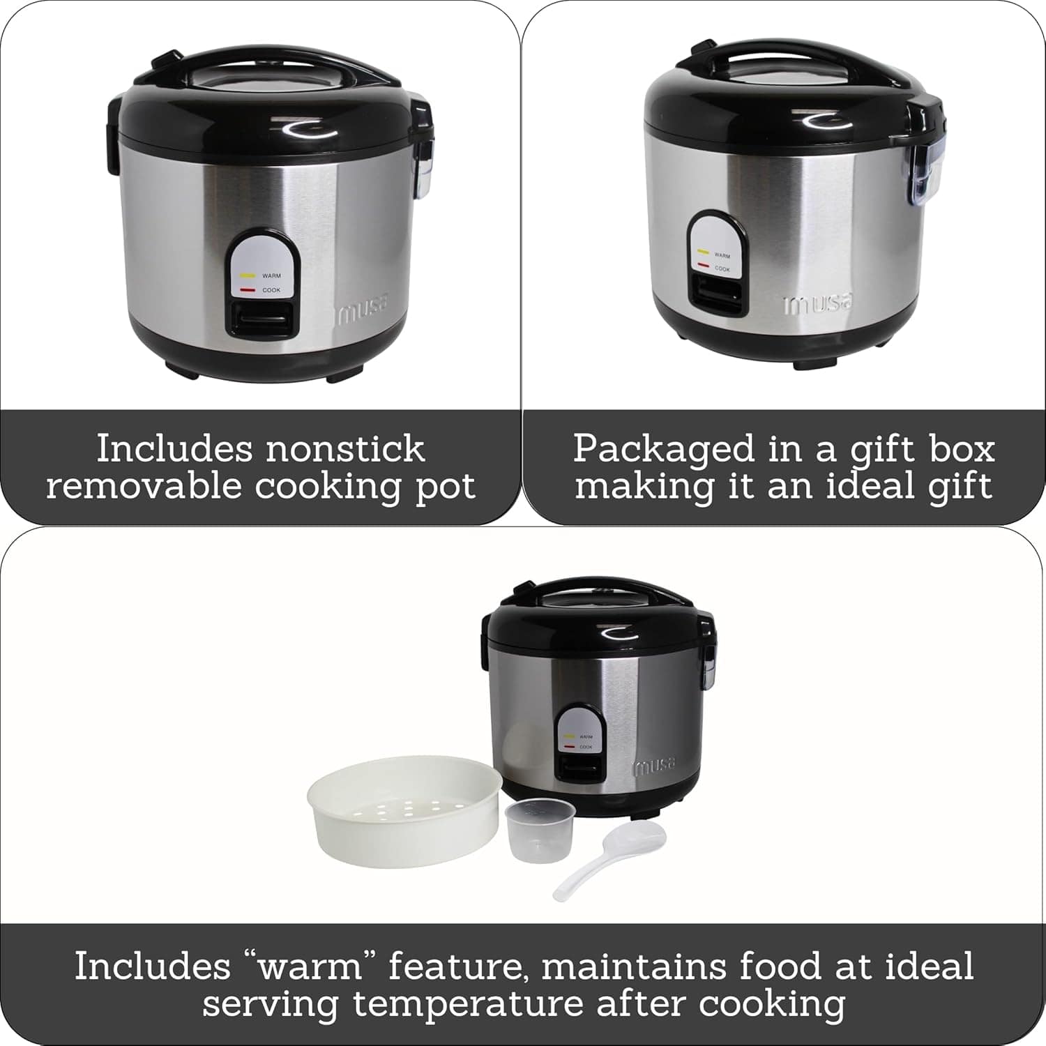 Premium Stainless Steel Non-Stick Inner Pot Rice Cooker with Steamer 1. ...
