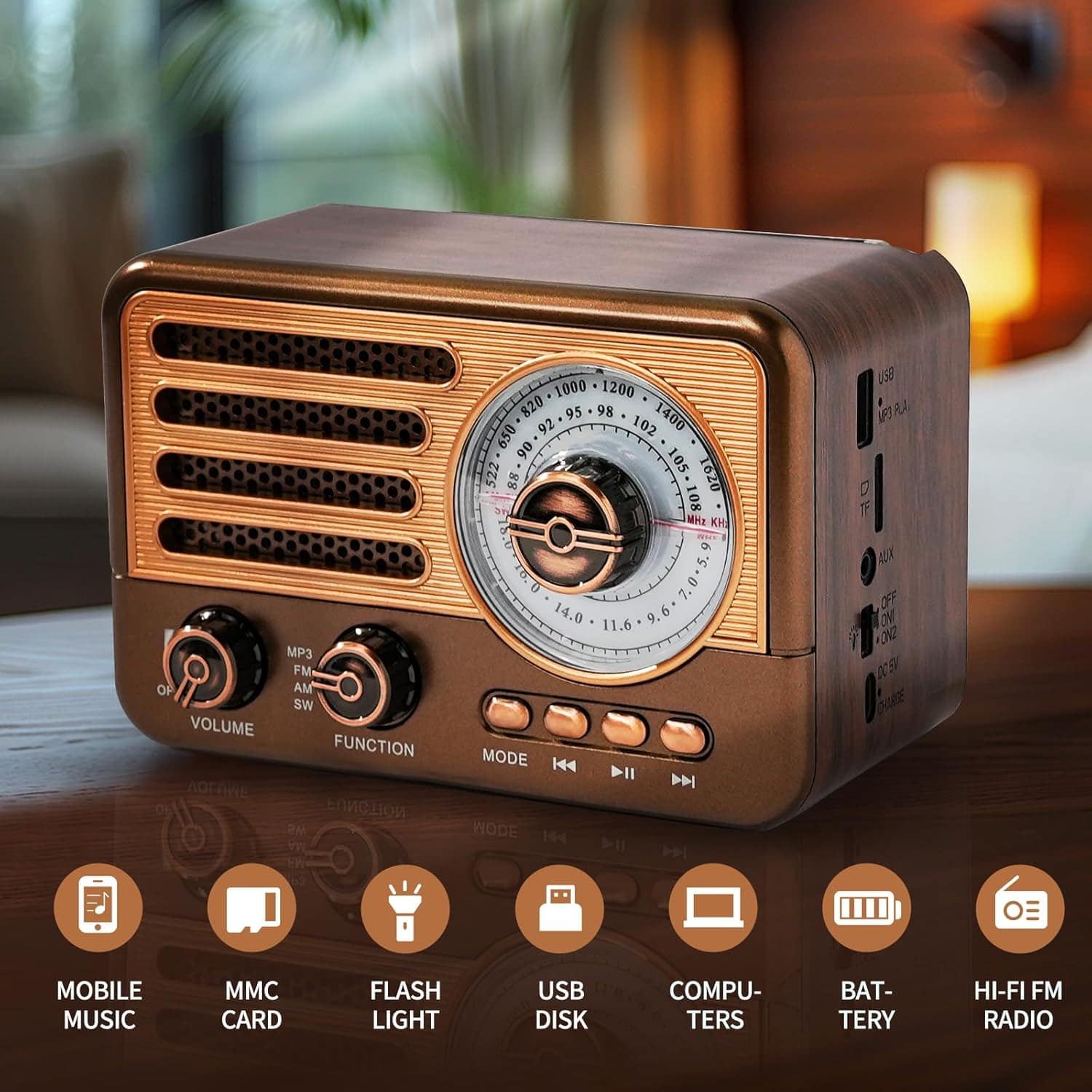 Luxury Rechargeable Bluetooth Supported Vintage/Retro FM Radio
