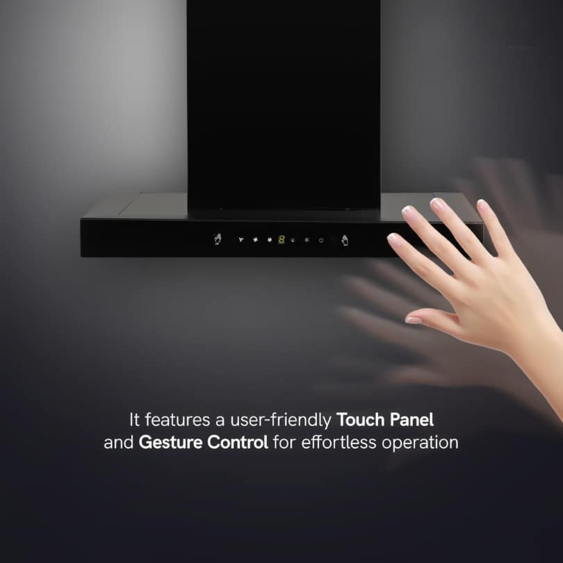 ‘T’ Shape Cooker Hood with Motion and Touch Control (Black) 60cm