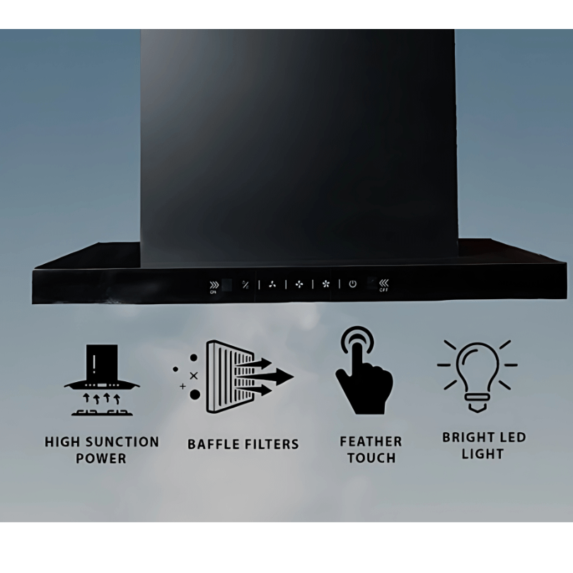 ‘T’ Shape Cooker Hood with Motion and Touch Control (Black) 60cm