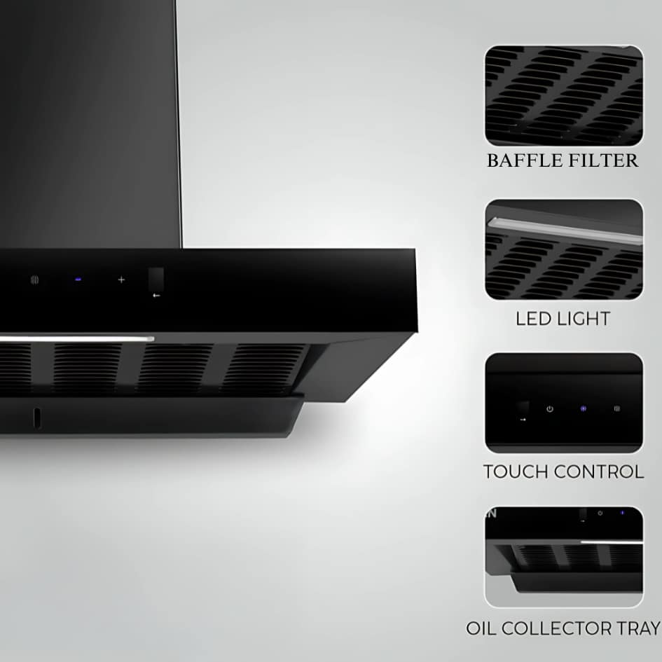 ‘T’ Shape Cooker Hood with Motion and Touch Control (Black) 60cm