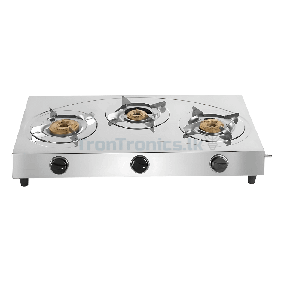 Premium Stainless Steel 3 Burner LPG Indian Gas Cooker with SS Pan Support