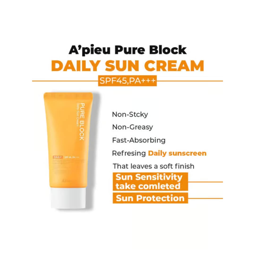 A'pieu Pure Block Natural Daily Sun Cream Spf45 Pa+++ - LKR 4,000.00